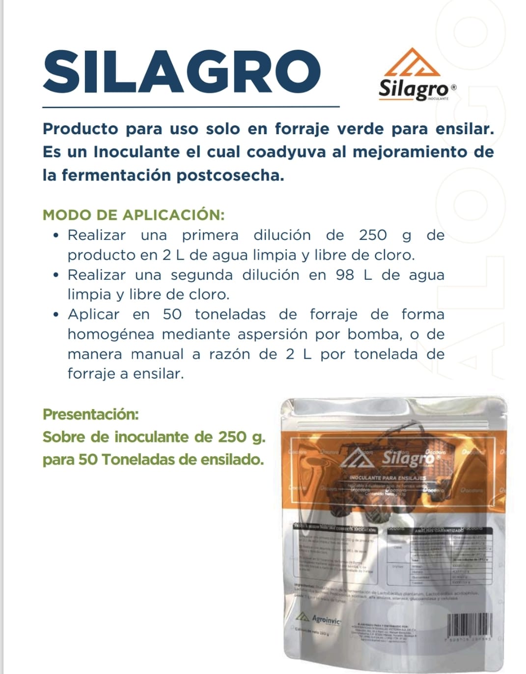 PROVEEDORA DE GENETICA E INSUMOS GANADEROS: SILAGRO SOBRE DE 250 GR